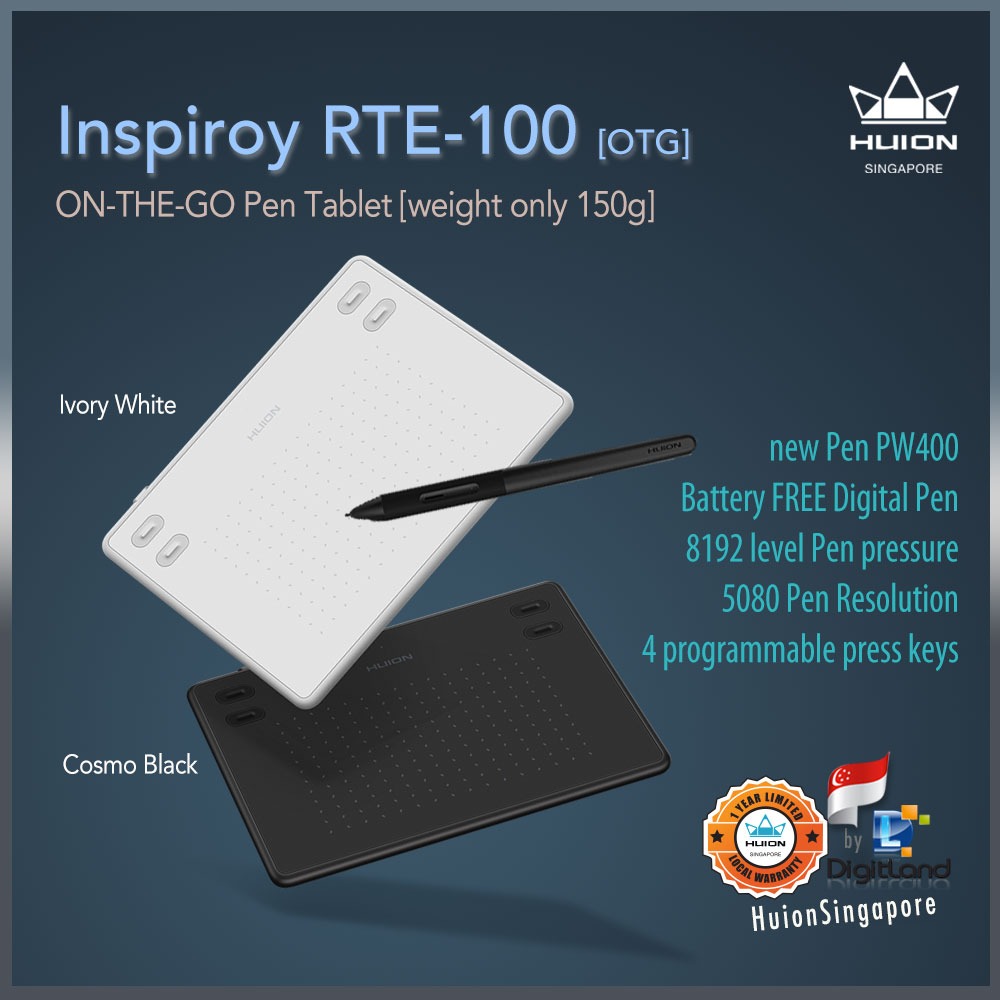 NEW HUION Inspiroy RTE-100 Digital Graphic Drawing Tablets with Battery ...