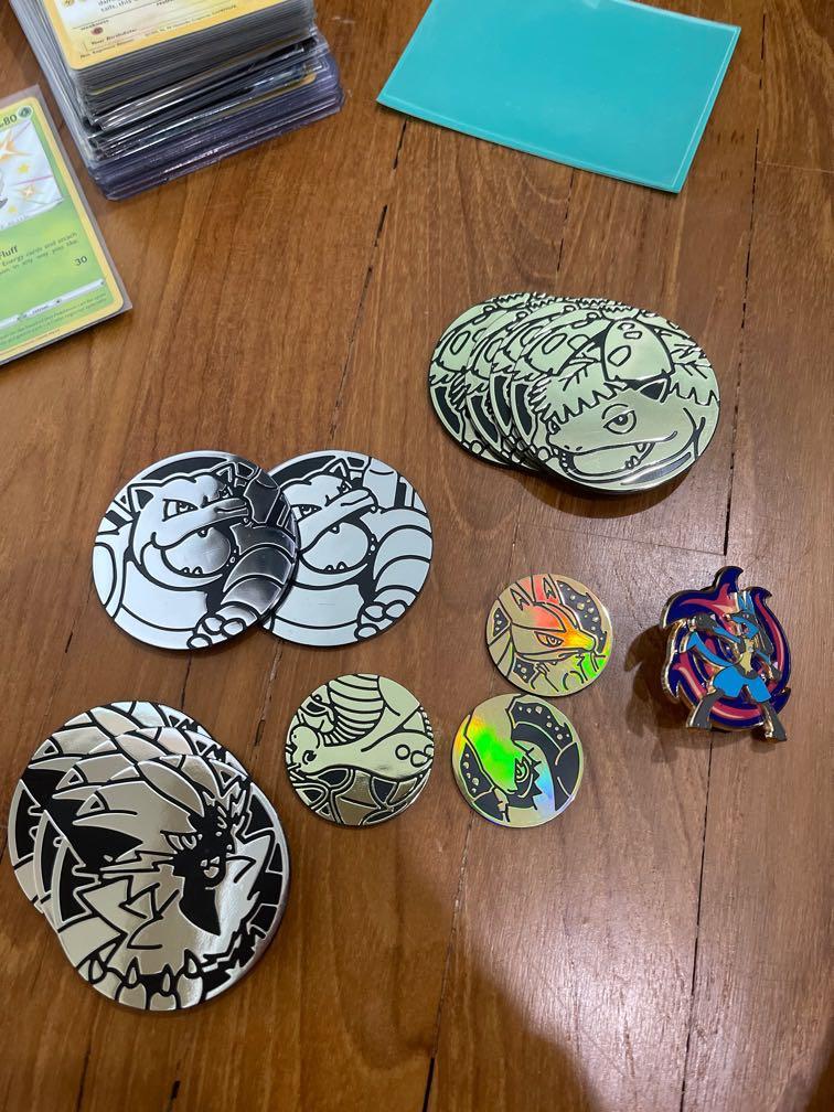 Pokemon TCG Foiled coins and pin, Hobbies & Toys, Toys & Games on Carousell