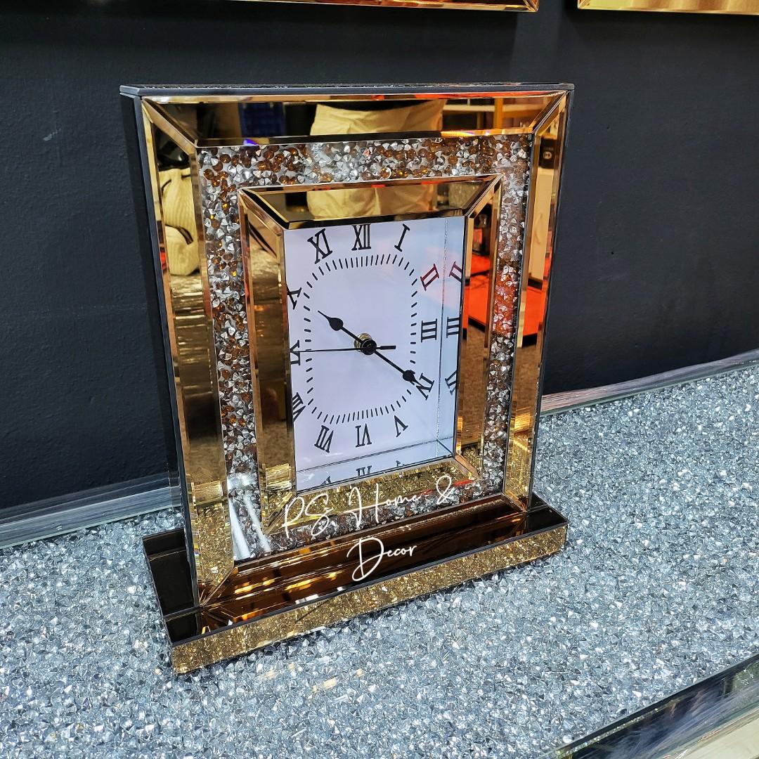 [Preorder] Stunning Mirrored Crushed Diamond Table Clock Rose Gold ...