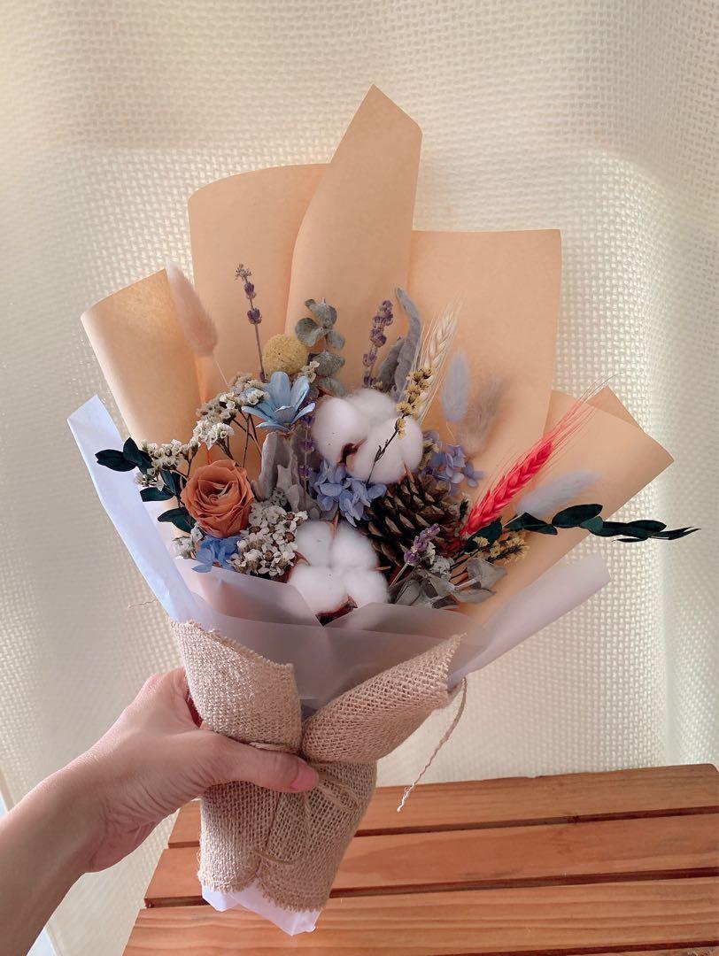 Preserved Blue Rustic Flower Bouquet - Emma, Hobbies & Toys, Stationery ...