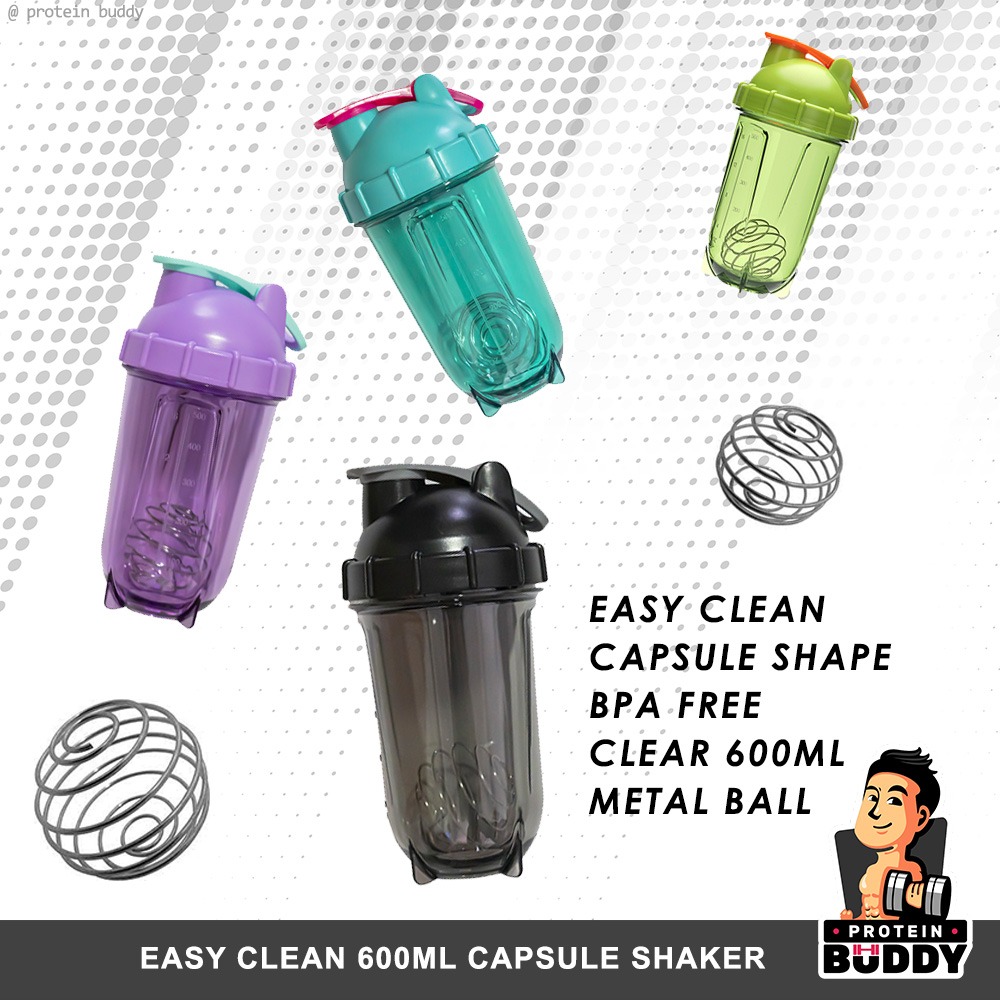 Protein Shaker 600ML Capsule Easy Clean Shaker with Metal Ball, Health ...
