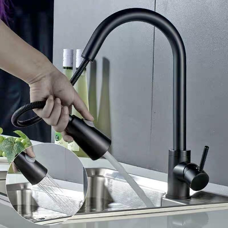 Pull-Out Spout Black Color Kitchen Sink Tap Stainless Steel Hot And ...