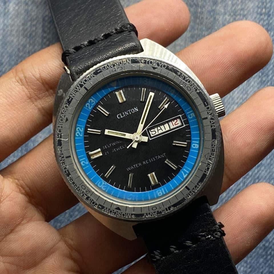 Rare Vintage Clinton "World Time" Day And Date Swiss Made Wristwatch ...