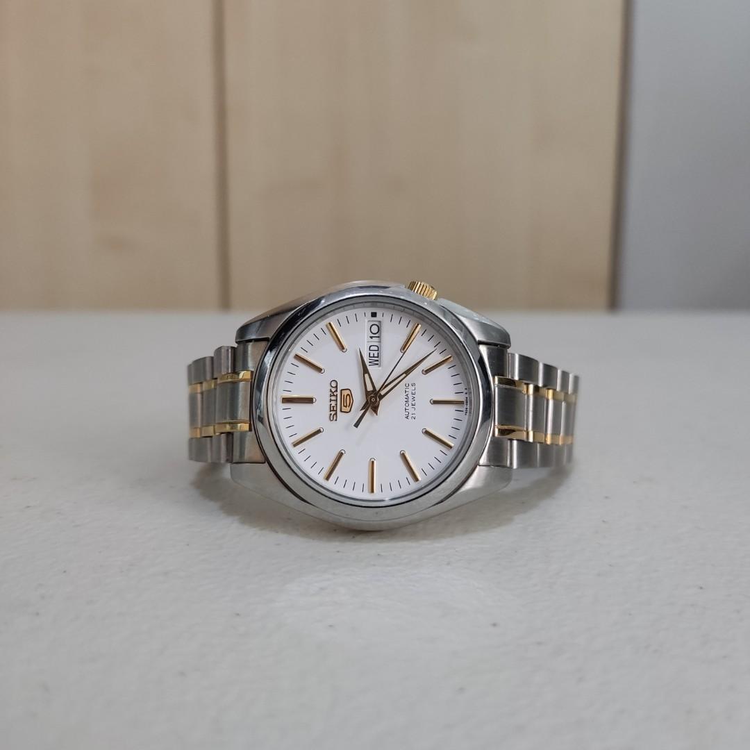 Seiko 5 SNKL47 Automatic White Dial Two-Tone Stainless Steel Men's ...