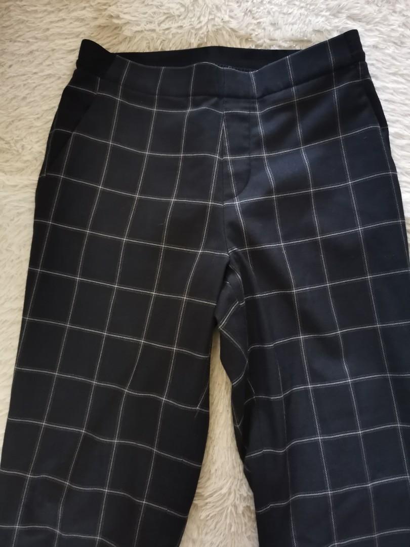 Uniqlo grid ezy ankle pants navy blue, Women's Fashion, Bottoms, Other ...