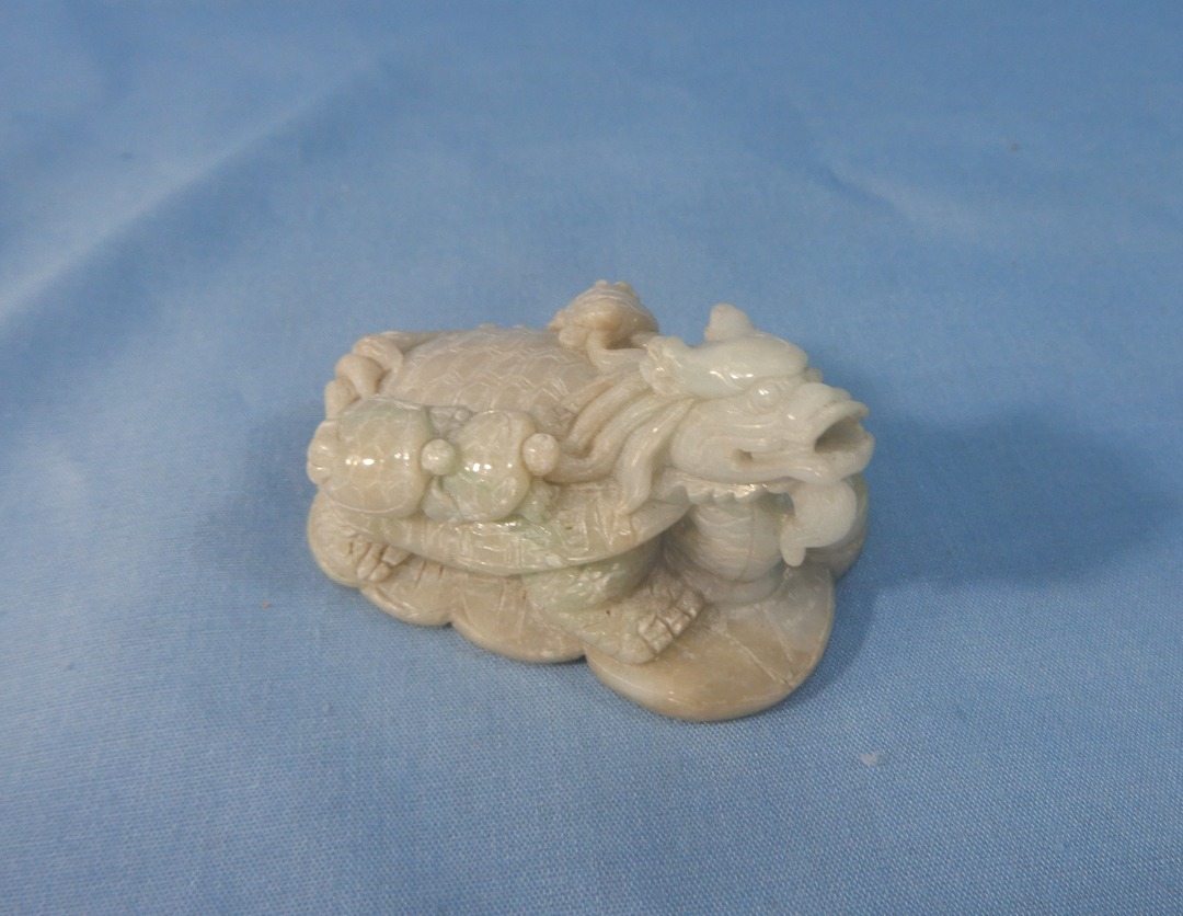 Vintage natural jade stone dragon tortoise babies good fengshui good ...