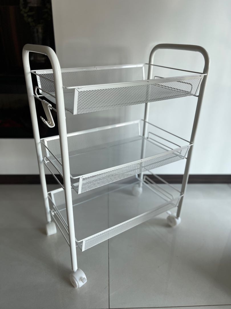 White Honeycomb Trolley Rack with Wheels and Handle Bar, Furniture ...