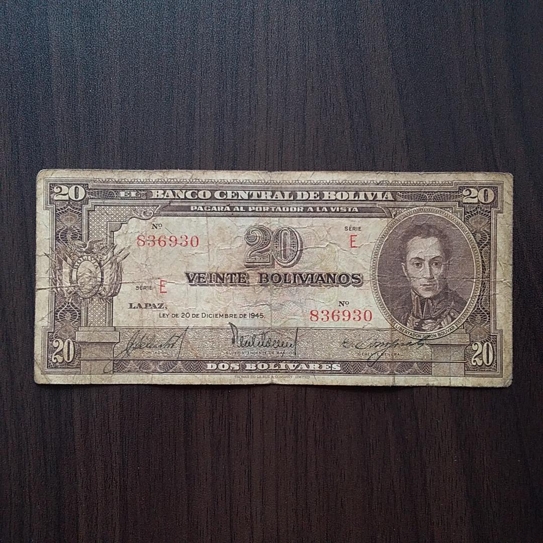 Bolivia 20 Bolivianos (1945) banknote, Hobbies & Toys, Memorabilia & Collectibles, Currency on ...