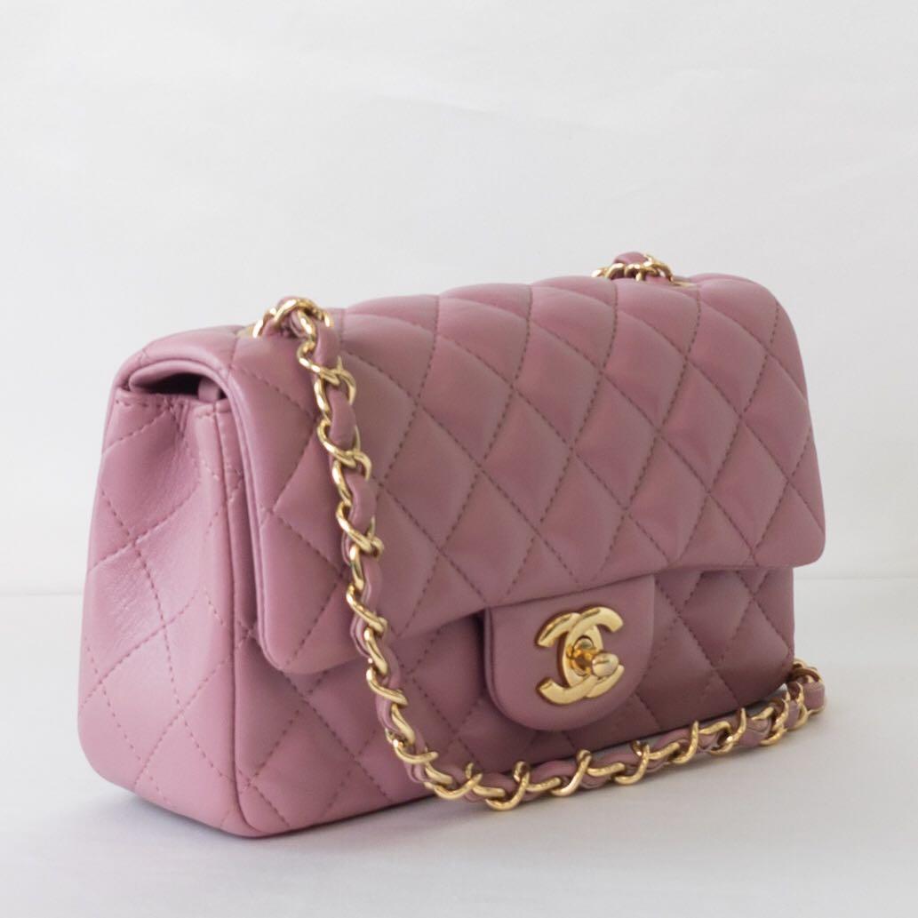 Chanel Classic flap mini rectangle lavender purple in Lambskin gold ...