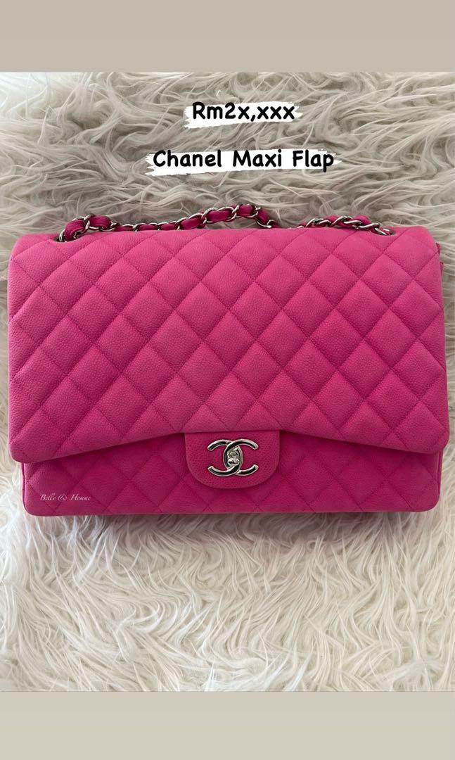 Chanel Maxi Pink Classic Flap in SHW, Luxury, Bags & Wallets on Carousell