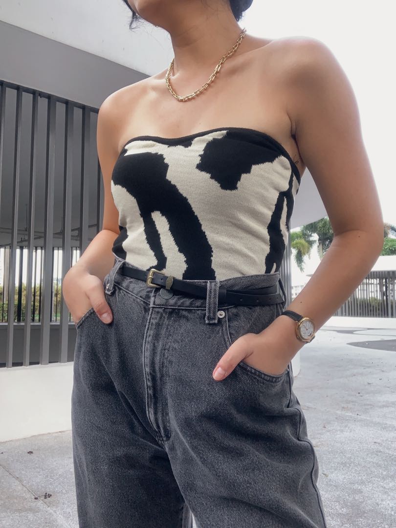 Cow Print Tube Top, Women's Fashion, Tops, Sleeveless on Carousell