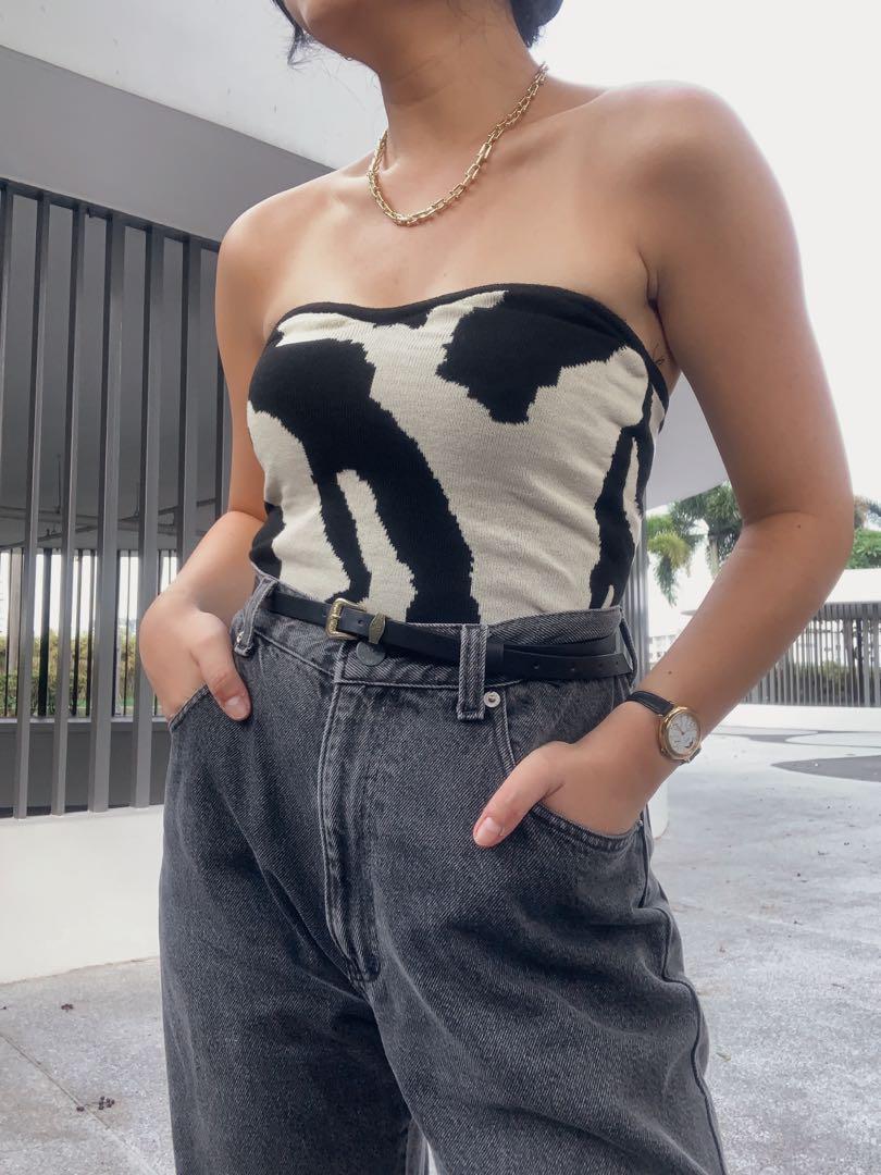 Cow Print Tube Top, Women's Fashion, Tops, Sleeveless on Carousell