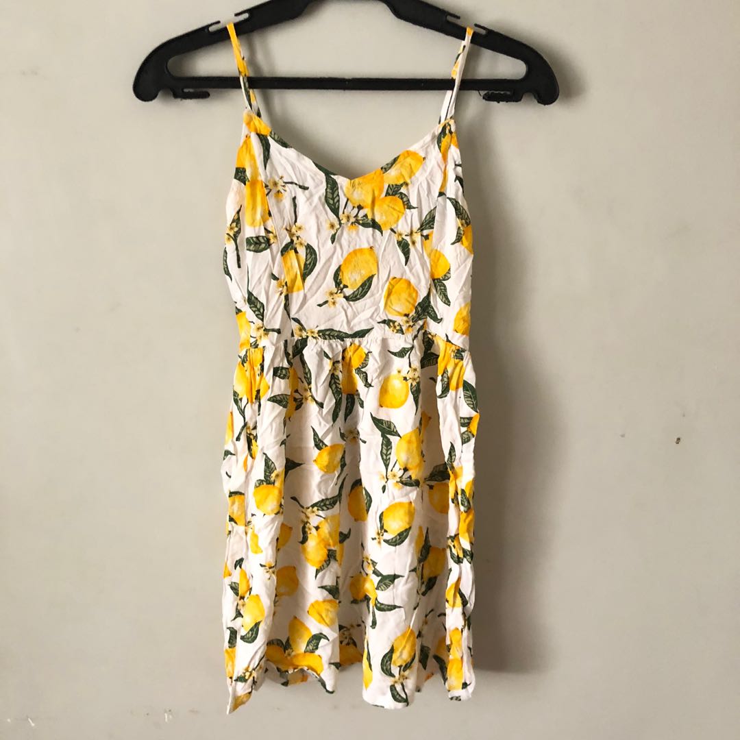 H&M Lemon Printed Mini Dress, Women's Fashion, Dresses & Sets, Dresses ...