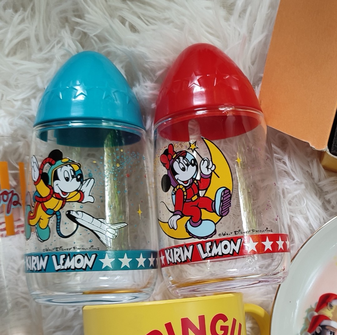 Kirin Lemon Mickey Mouse and Minnie Mouse glass cup with cover ...