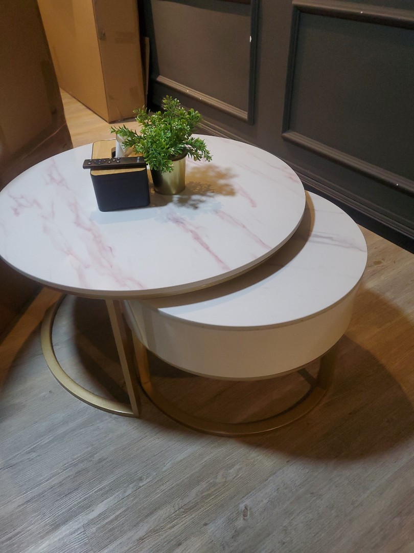Marble nest table with gold legs, Furniture & Home Living, Furniture ...
