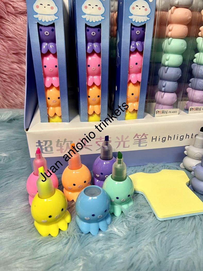 Octopus & Bear 3D Stacked Highlighter Pastel Marker 3in1 set, Hobbies ...