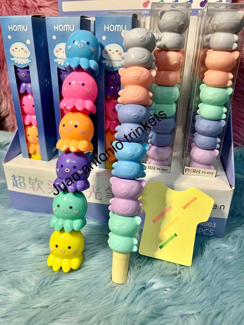 Octopus & Bear 3D Stacked Highlighter Pastel Marker 3in1 set, Hobbies ...