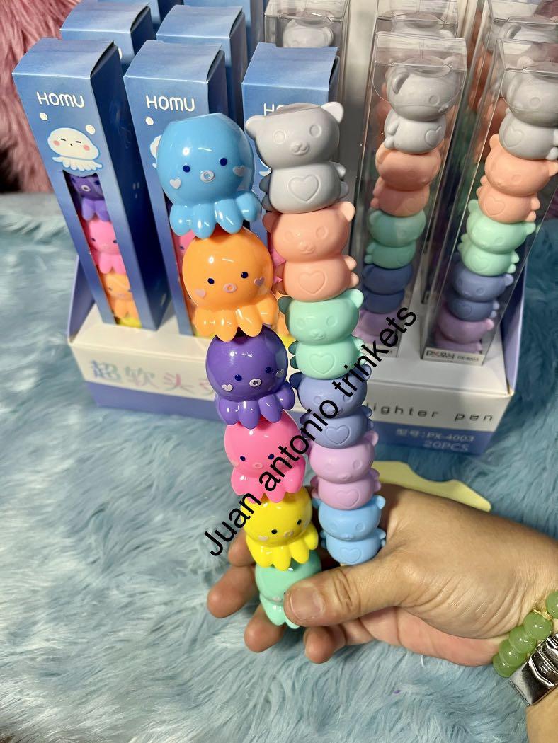 Octopus & Bear 3D Stacked Highlighter Pastel Marker 3in1 set, Hobbies ...