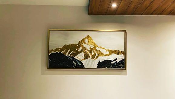 Painting, gold mountain, gold, lucky, acrylic painting, abstract art ...