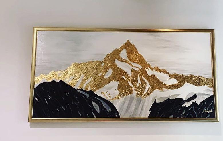 Painting, gold mountain, gold, lucky, acrylic painting, abstract art ...