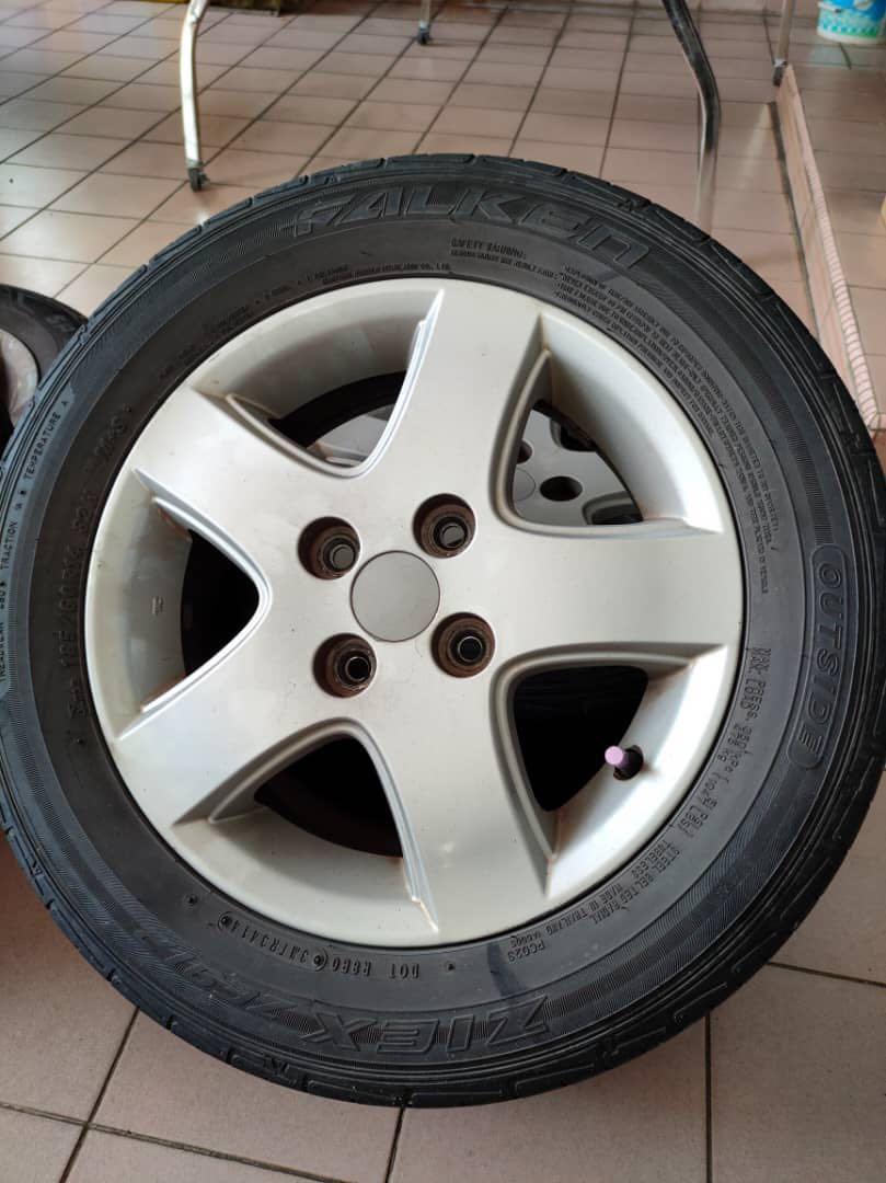 Perodua Myvi 14" original rim and tyre, Auto Accessories on Carousell