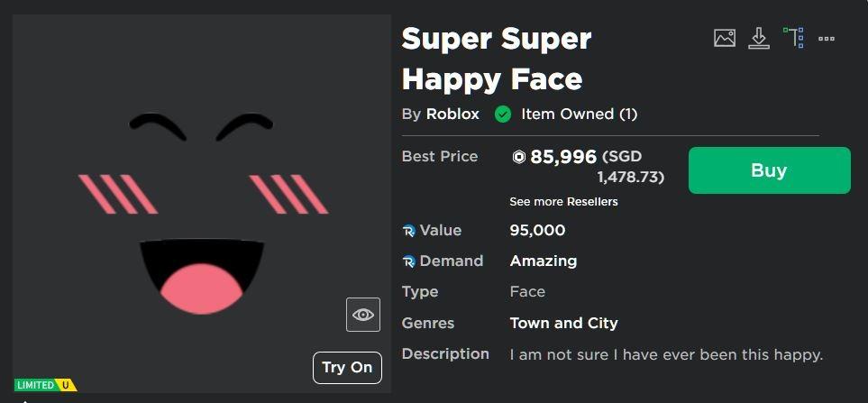 Roblox Limited - Super Super Happy Face ( SSHF ), Video Gaming, Gaming ...