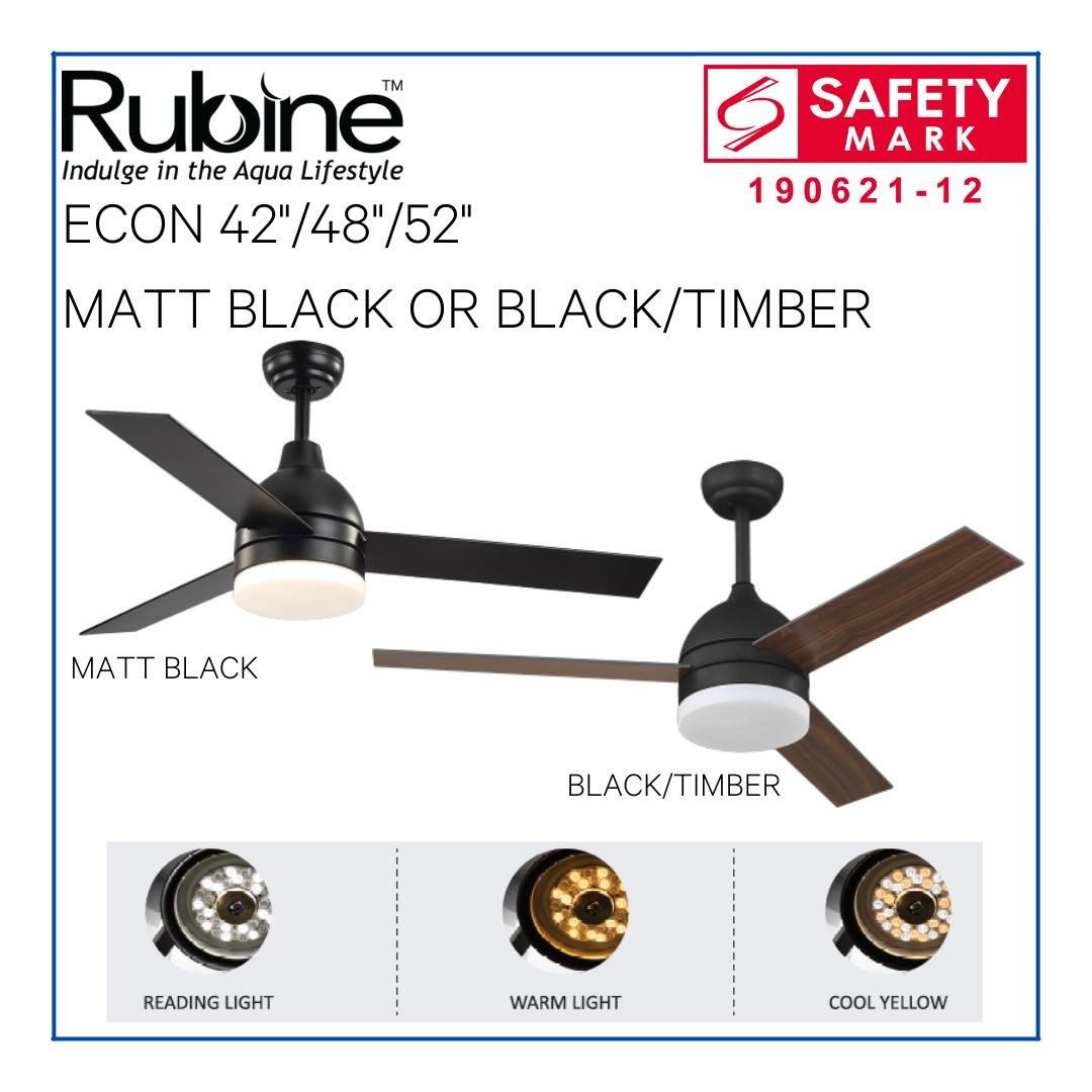 RUBINE ECON Ceiling Fan 52" Black/Timber, Furniture & Home Living ...