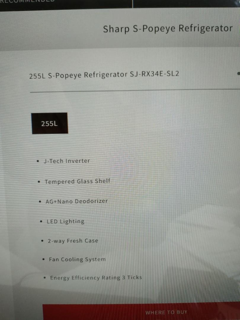Sharp Fridge SJ-RX34-SL2 S-Popeye -warranty till 2026, TV & Home ...