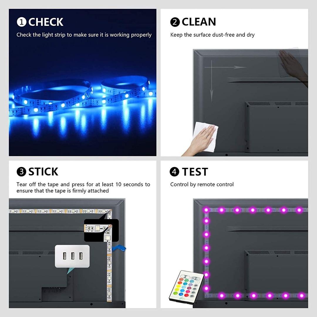 TV LED Backlight Strip Lights, TASMOR 6.56ft 5050 RGB Light Strip Music Sync USB TV Backlight ...