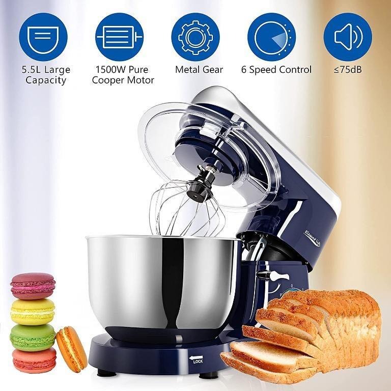 X208 5.5L 1500W Tilt-Head 6 Speeds Food Mixer, Removable Stainless ...