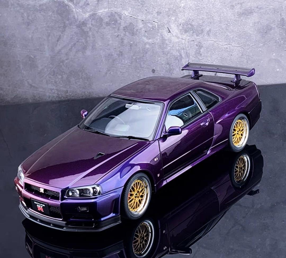 1:18 1/18 Autoart Nissan Skyline GT-R R34 V Spec II BBS LM Midnight Purple display model car ...