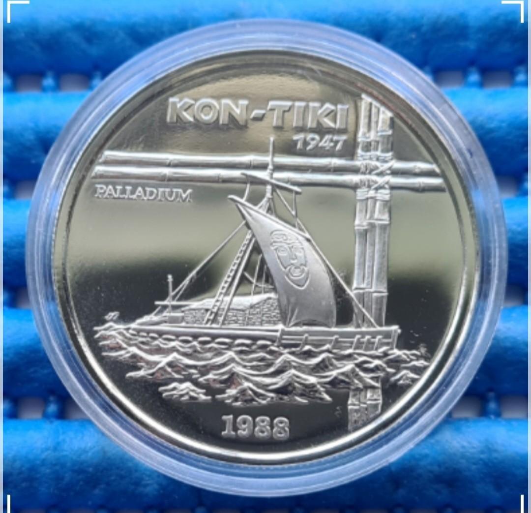 ️ 1988 Samoa $50 Kon-Tiki 1947 Expedition 1 oz 999 Fine Palladium Proof ...
