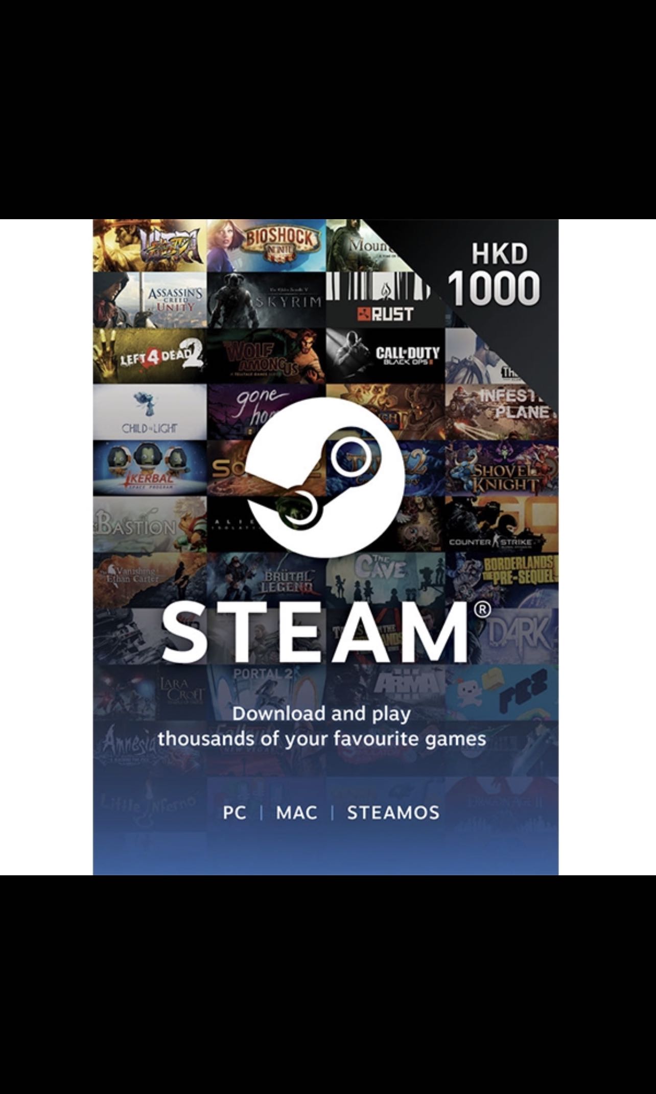 優惠價 香港STEAM 1000 HKD電子禮品卡 充值, 電子遊戲, 電子遊戲, 其他 - Carousell