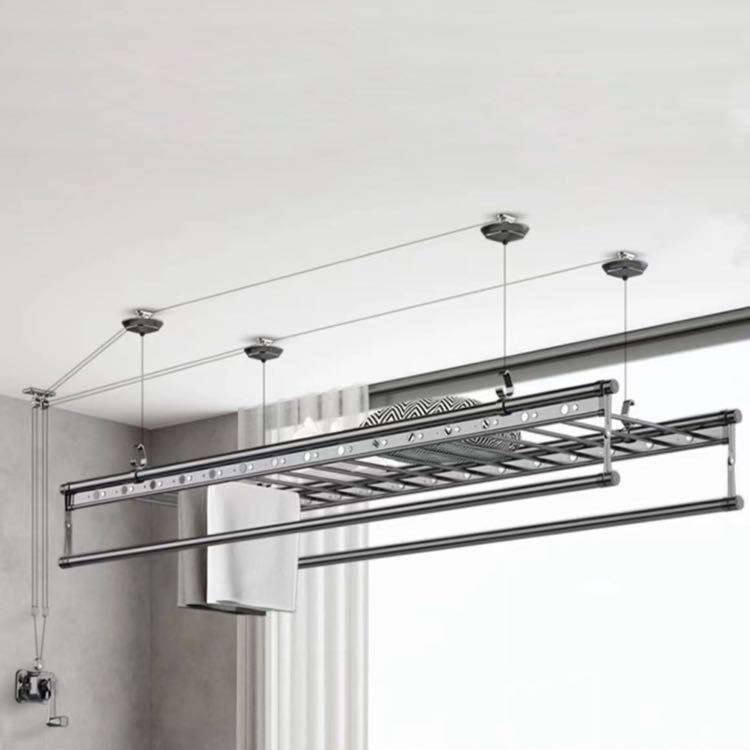 Automatic Laundry Rack Lifting Clothes Drying Rack by Hand Double Pole ...
