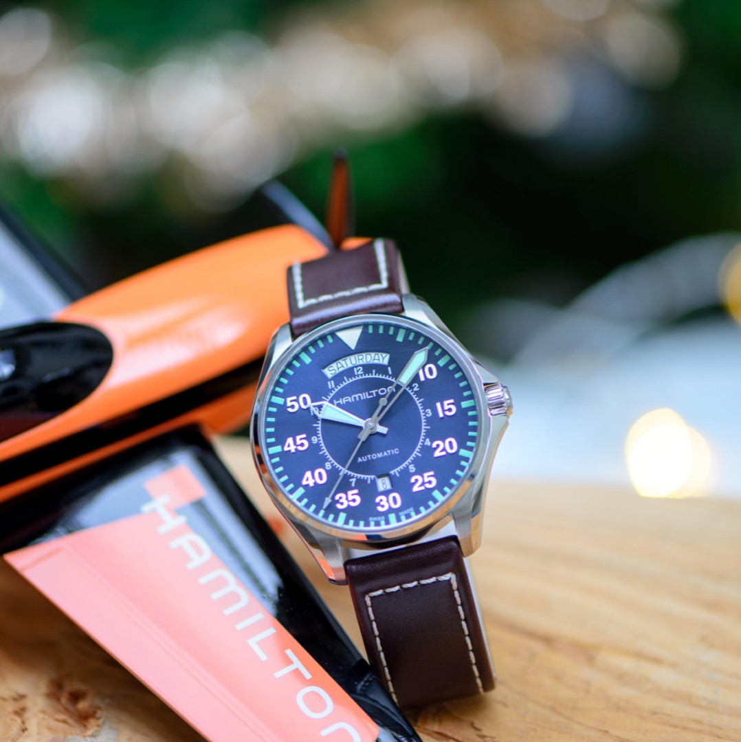 Hamilton Khaki Aviation Pilot Day Date Auto 42mm H64615545, Men's ...
