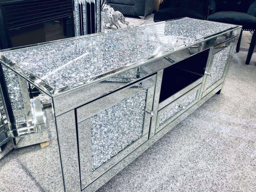[Preorder] Stunning Bling Crushed Diamond Mirrored TV Console 150cm ...