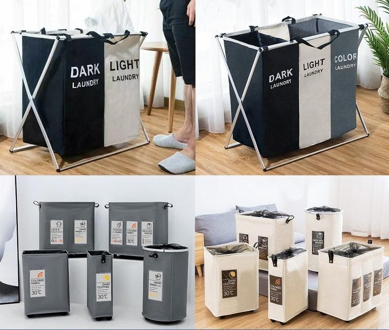 Laundry Basket With Wheels Bag Storage Hamper Multiple Compartments ...