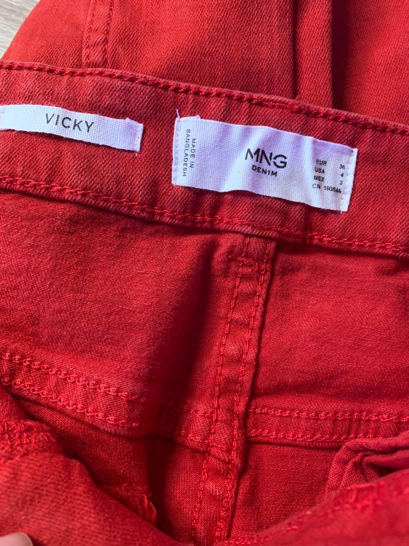 MANGO Vicky Denim Basic Shorts Red EUR 36, Women's Fashion, Bottoms, Shorts on Carousell