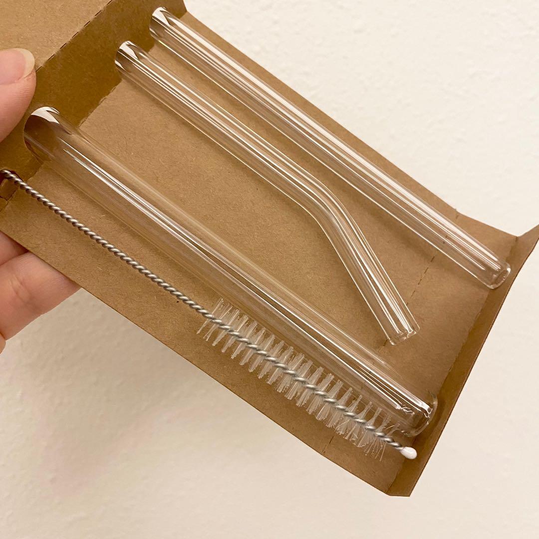 Minimal Aesthetic Transparent Glass Reusable Straw Set, Furniture ...
