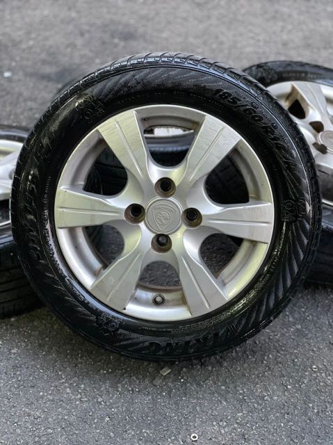 Original 14 inch sport rim Saga tyre 70%, Auto Accessories on Carousell