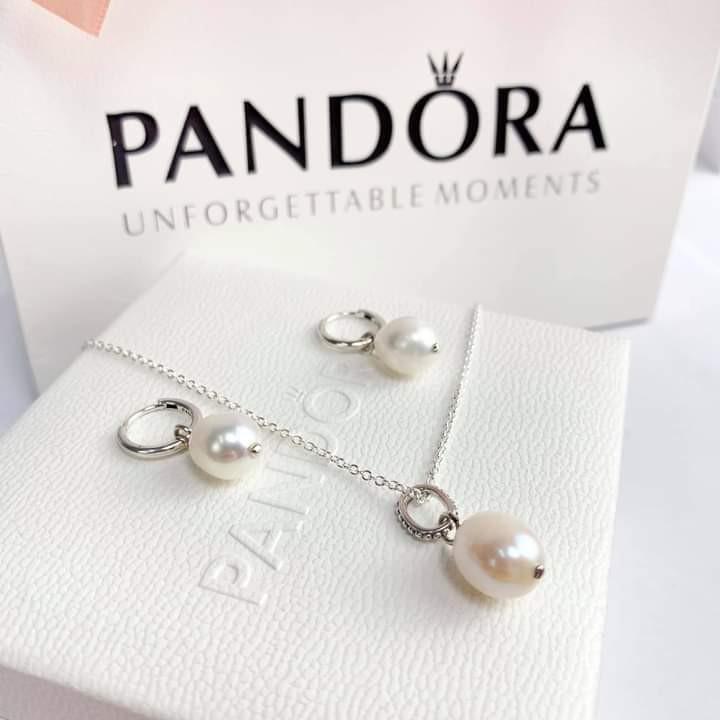 Pandora Original Pearl Authentic Silver Necklace | Earrings | Bracelet ...