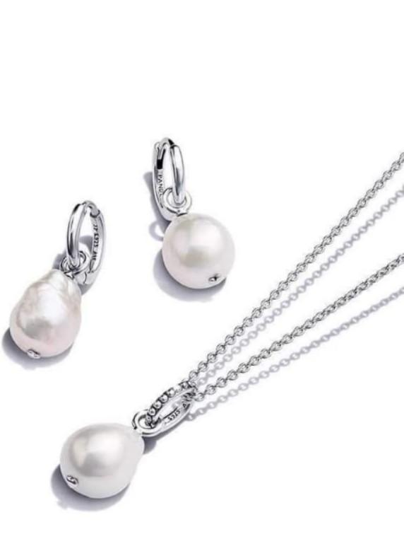 Pandora Original Pearl Authentic Silver Necklace | Earrings | Bracelet ...