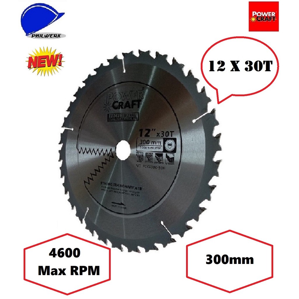 PowerCraft Circular Saw Blade 12 x 30T (Tungsten Carbide Tip), Commercial & Industrial ...