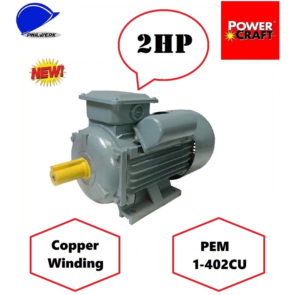 PowerCraft Electric Motor 2HP/1.5KW Single Phase Pure Copper Winding ...