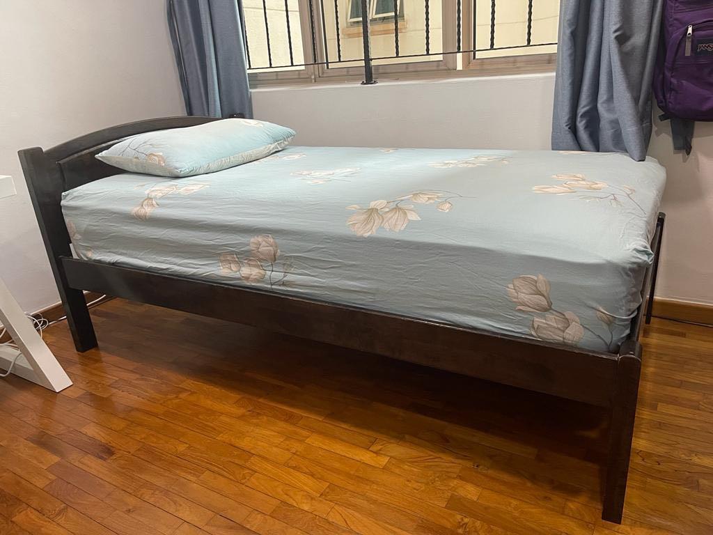 Strong wooden single Bed Frame with super single mattress , Furniture ...