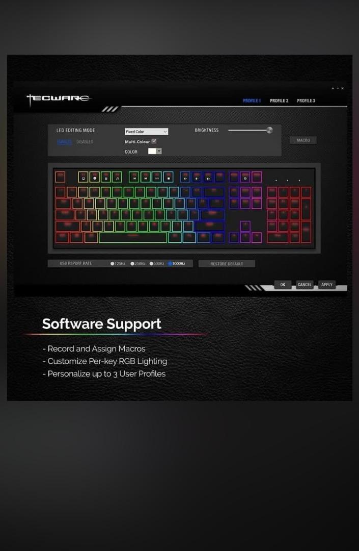 Tecware Phantom 87 Key Mechanical Keyboard,RGB LED, Outer Brown Switch ...