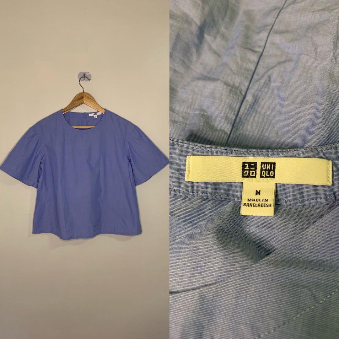UNIQLO POWDER BLUE BLOUSE, Women's Fashion, Tops, Blouses on Carousell