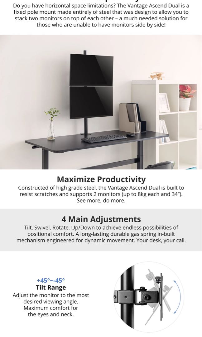 Vantage Ascend Dual Monitor Arm, Computers & Tech, Parts & Accessories ...
