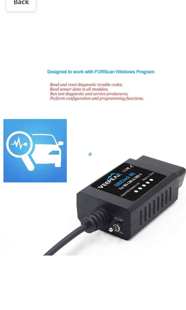 Veepeak USB OBD2 Adapter for FORScan with MS-CAN Support Diagnostic and ...