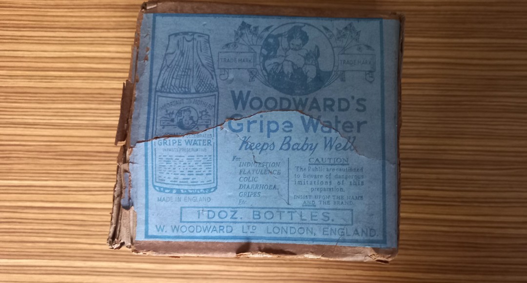 Vintage baby Gripe Water bottle carton box with multiple language ...